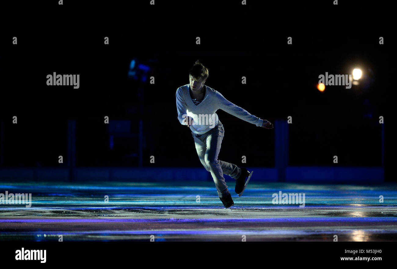 WARSAW, POLAND - FEBRUARY 27, 2016:Kings on Ice figure skating jump ...