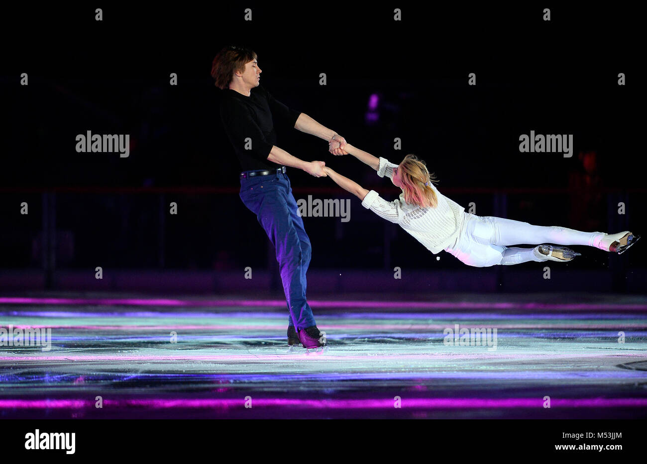 WARSAW, POLAND - FEBRUARY 27, 2016:Kings on Ice figure skating jump ...