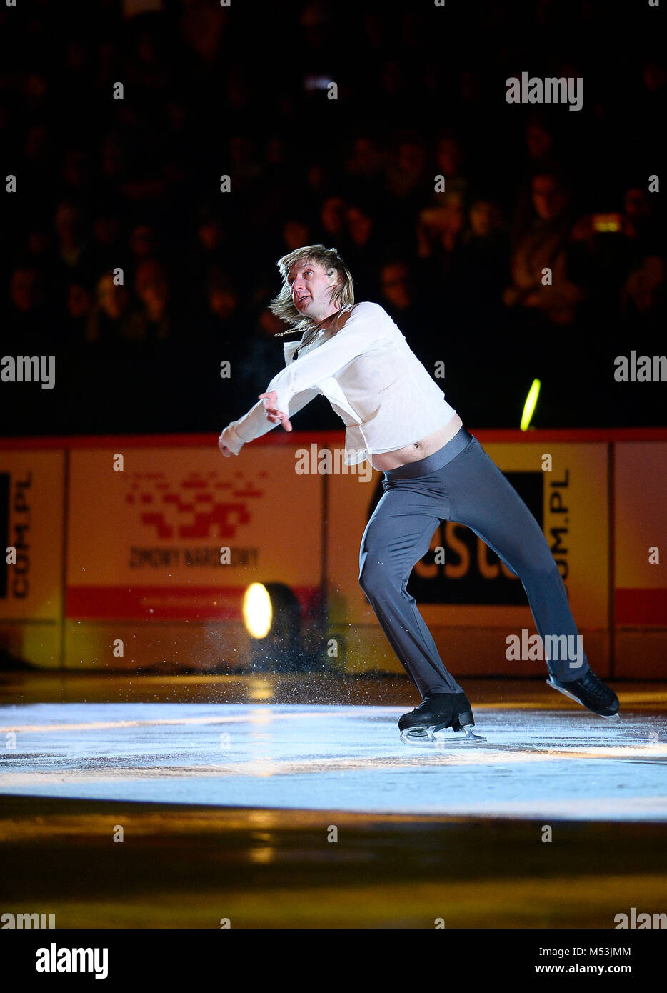WARSAW, POLAND - FEBRUARY 27, 2016:Kings on Ice figure skating jump ...