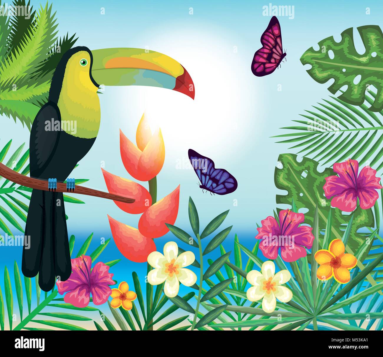 tropical and exotics flowers with toucan Stock Vector Image & Art - Alamy