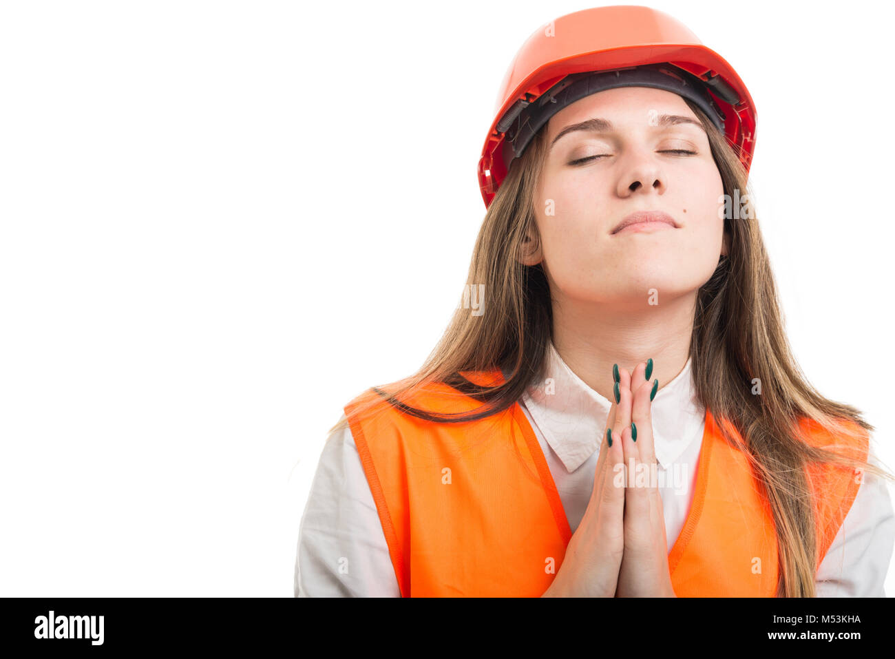 Woman pleading with builder hi-res stock photography and images - Alamy