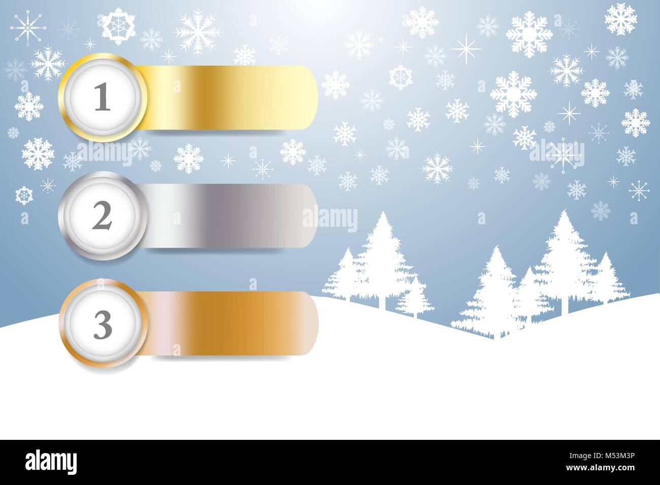 Sports Rank Numbers in winter snow landscape with trees and snowflakes ...