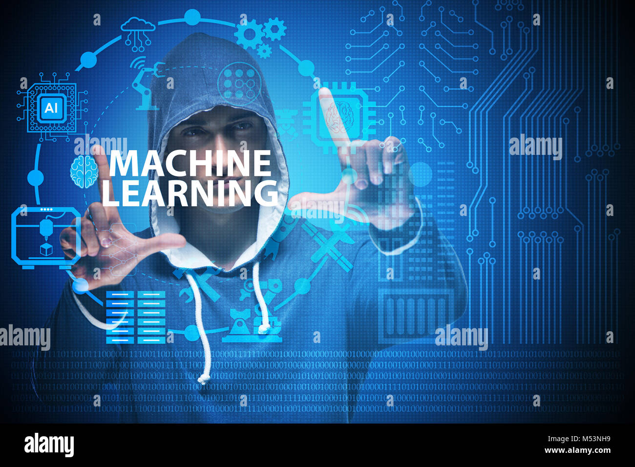 Hacker in machine learning concept Stock Photo - Alamy
