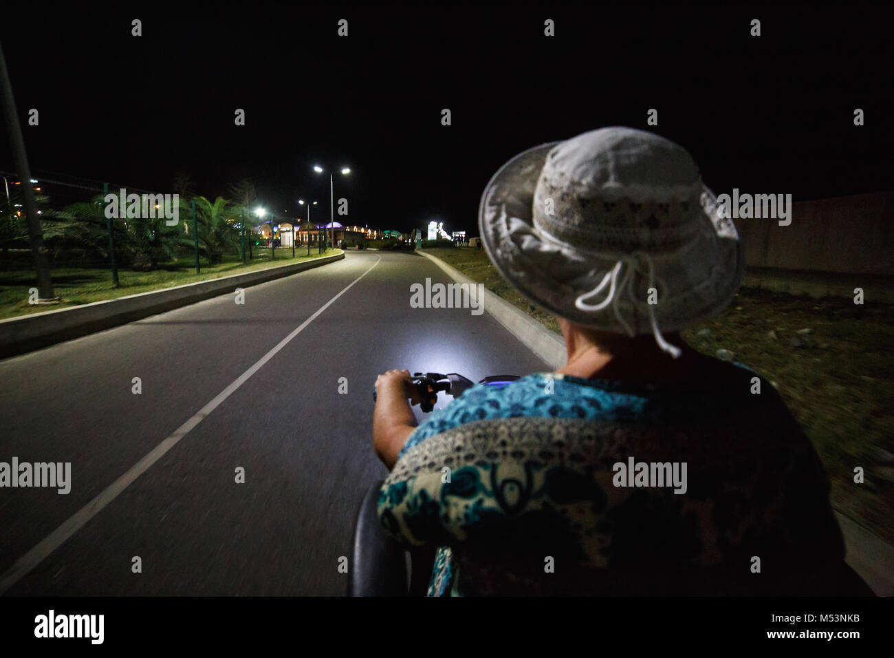 Elegant mature woman enjoying summer sunset in park. Portrait of ...