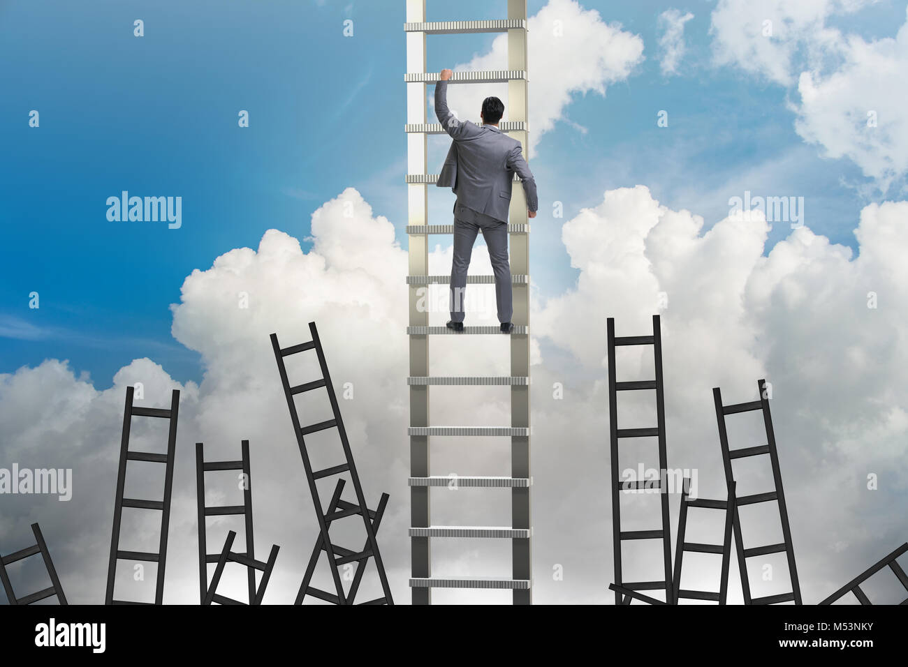 Career concept with businessman climbing ladder Stock Photo - Alamy