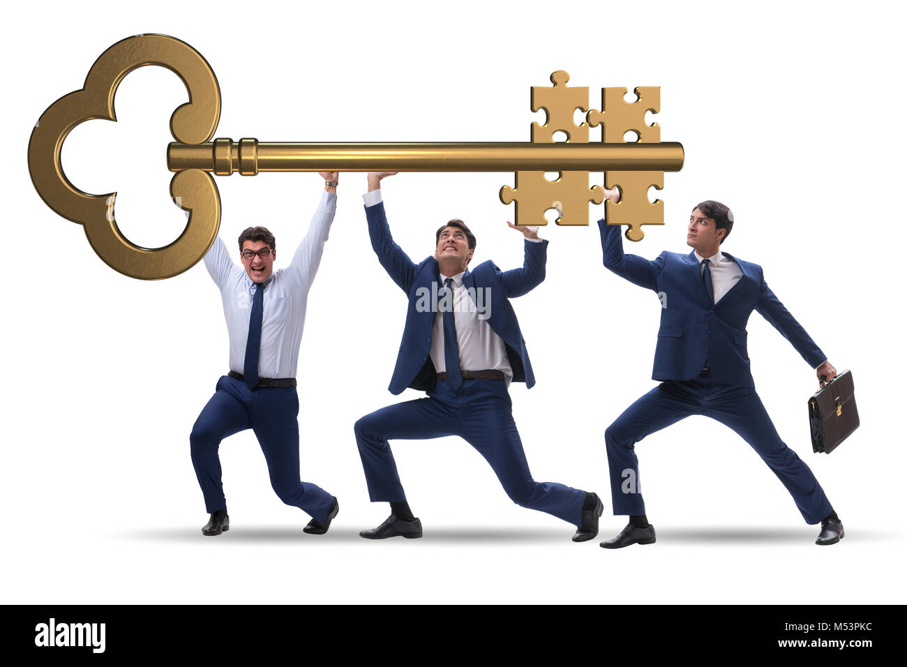 Businessmen holding giant key in business concept Stock Photo - Alamy