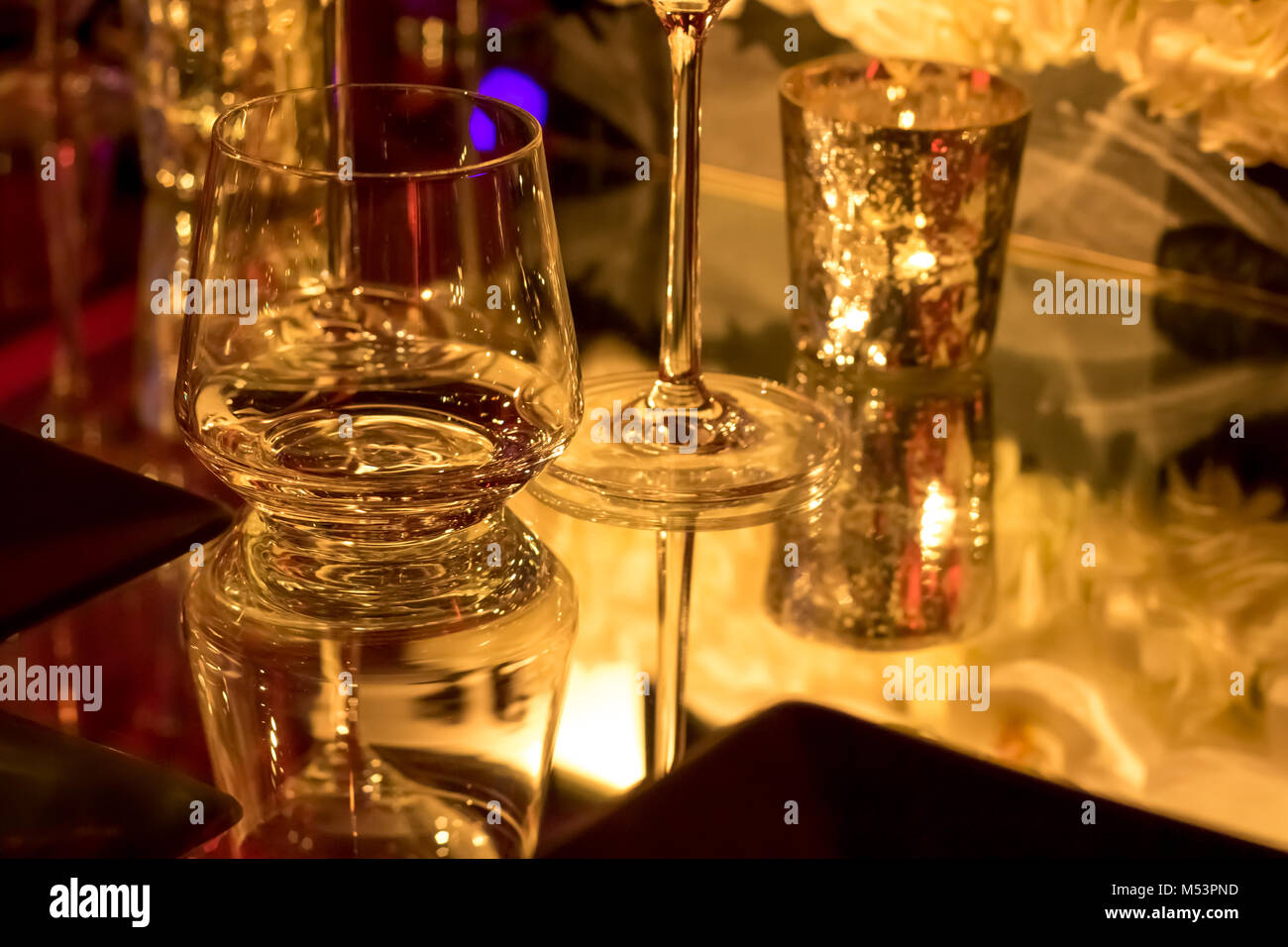 Party Setting with Colorful Bokeh Background Stock Photo - Alamy