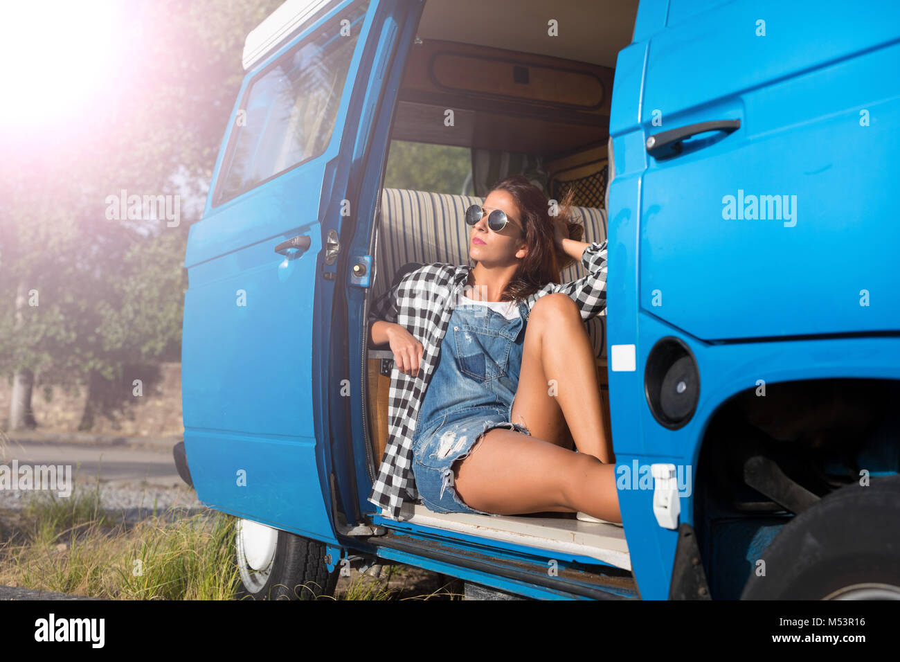 summer holidays, road trip, travel and people concept, young woman ...