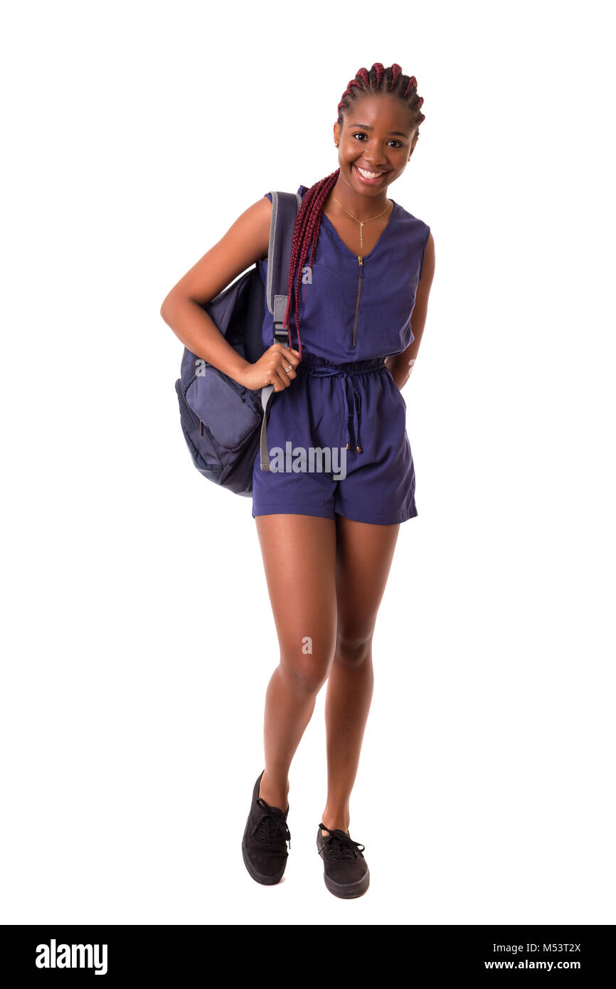 Beautiful african student woman posing isolated over white background ...