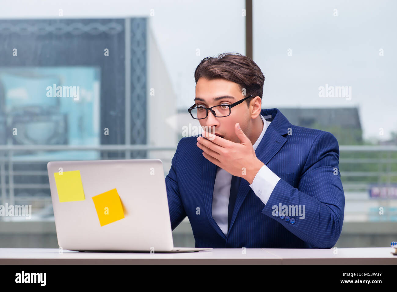 Workaholic businessman overworked with too much work in office Stock ...