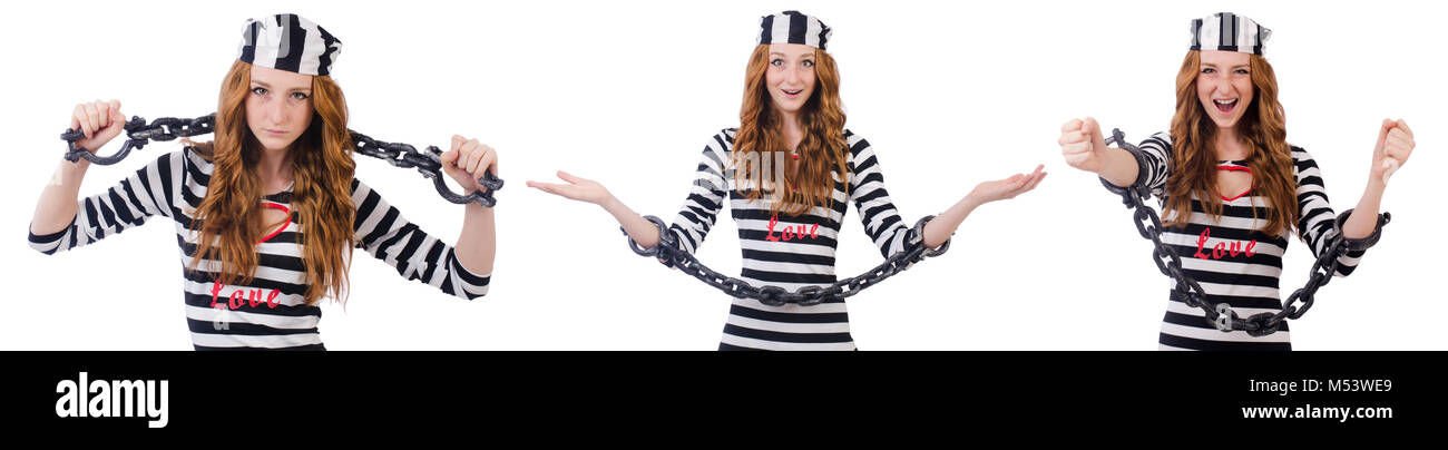 Pretty girl in prisoner uniform isolated on white Stock Photo - Alamy