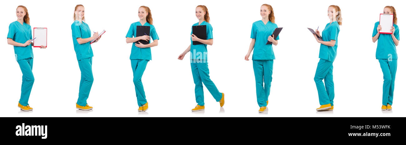 Woman-doctor with binder isolated on white Stock Photo - Alamy