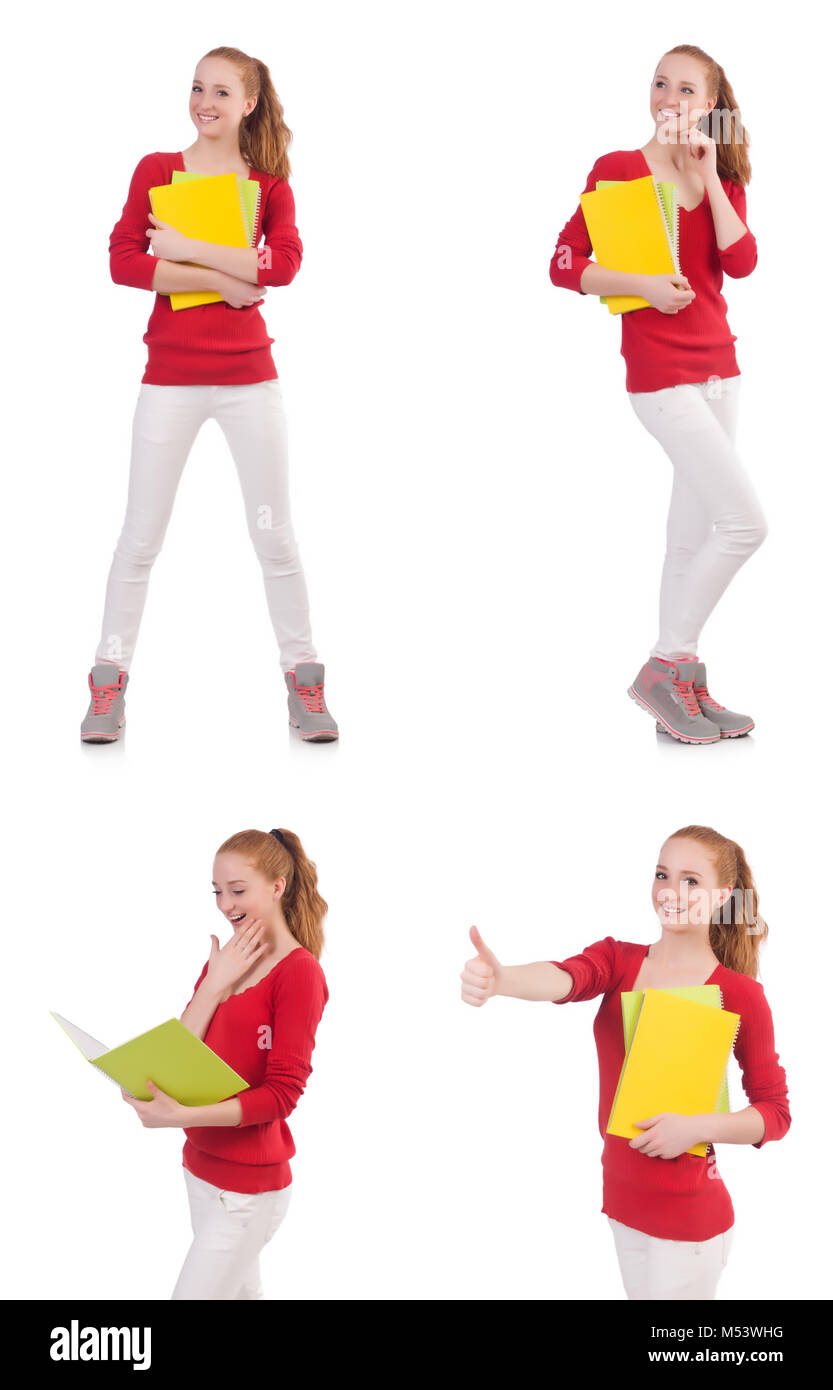 Young student with books on white Stock Photo - Alamy