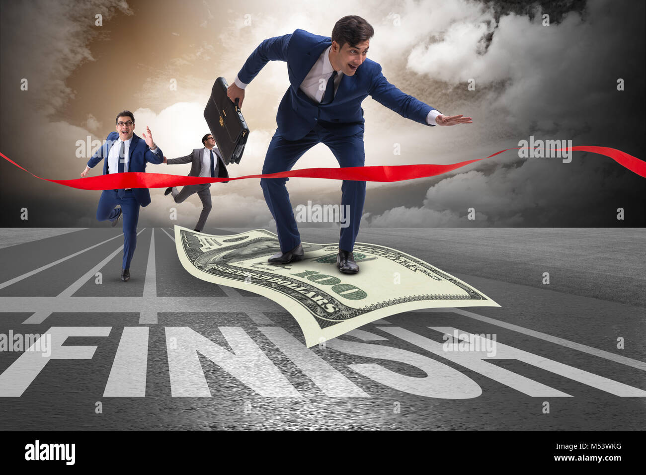 Businessman crossing finish line success achievement hi-res stock ...