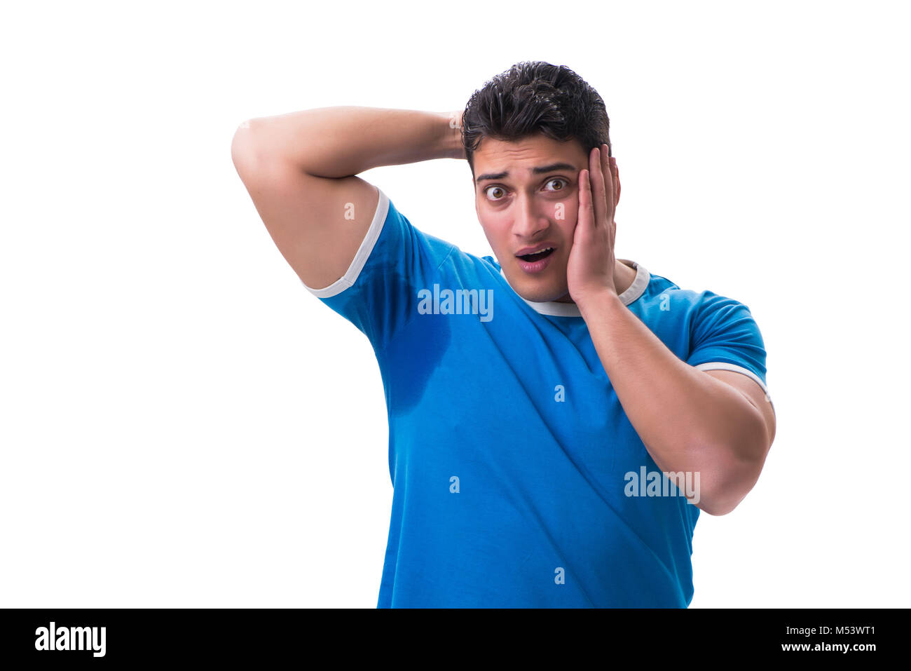 Man sweating excessively smelling bad isolated on white backgrou Stock ...