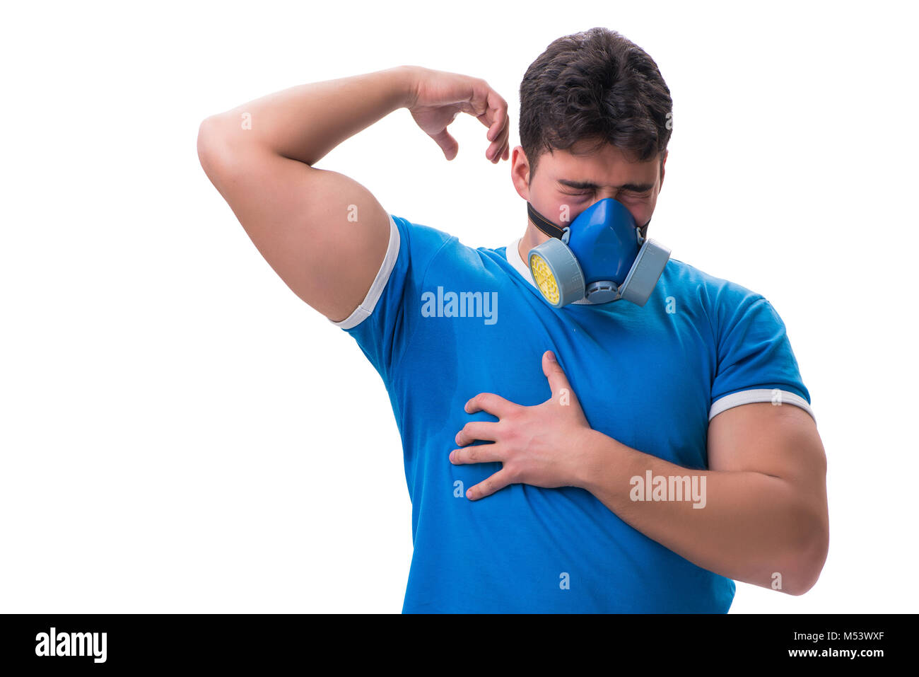 Man sweating excessively smelling bad isolated on white backgrou Stock ...