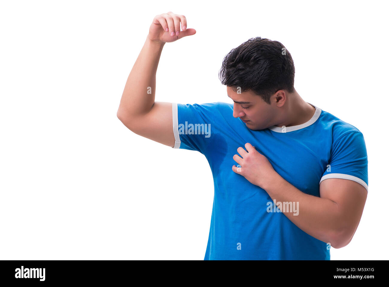 Man sweating excessively smelling bad isolated on white backgrou Stock ...