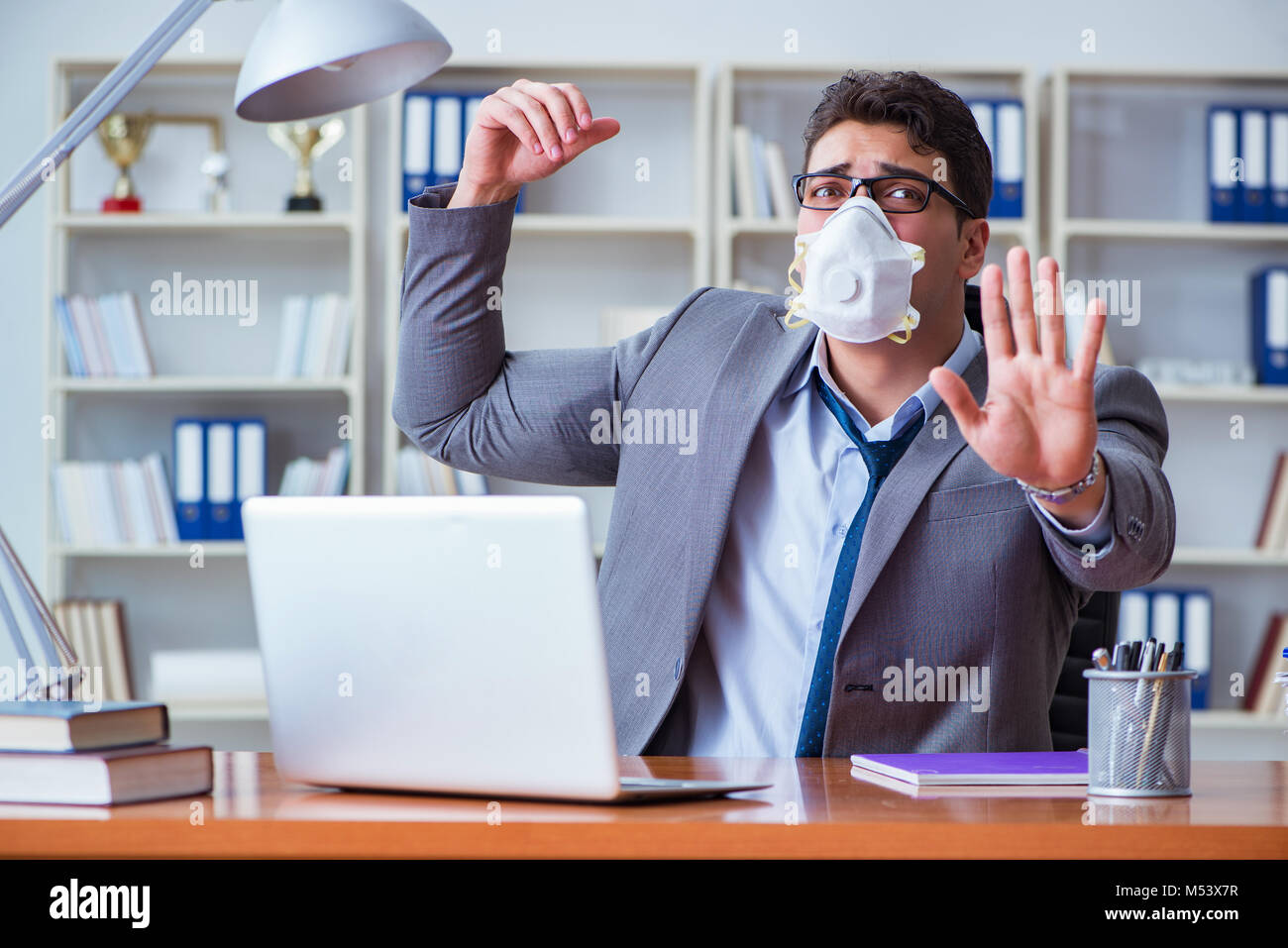 Businessman sweating excessively smelling bad in office at workp Stock ...