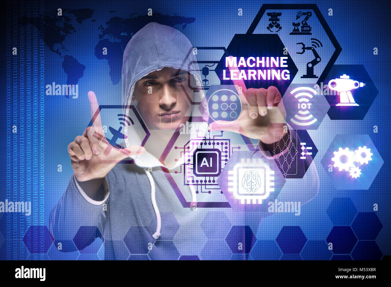 Hacker in machine learning concept Stock Photo - Alamy