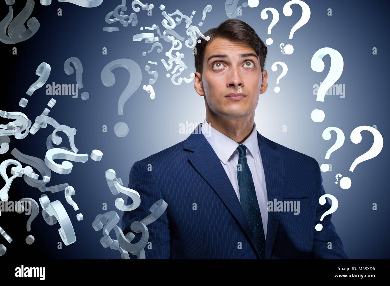 Businessman many question mark hi-res stock photography and images - Alamy