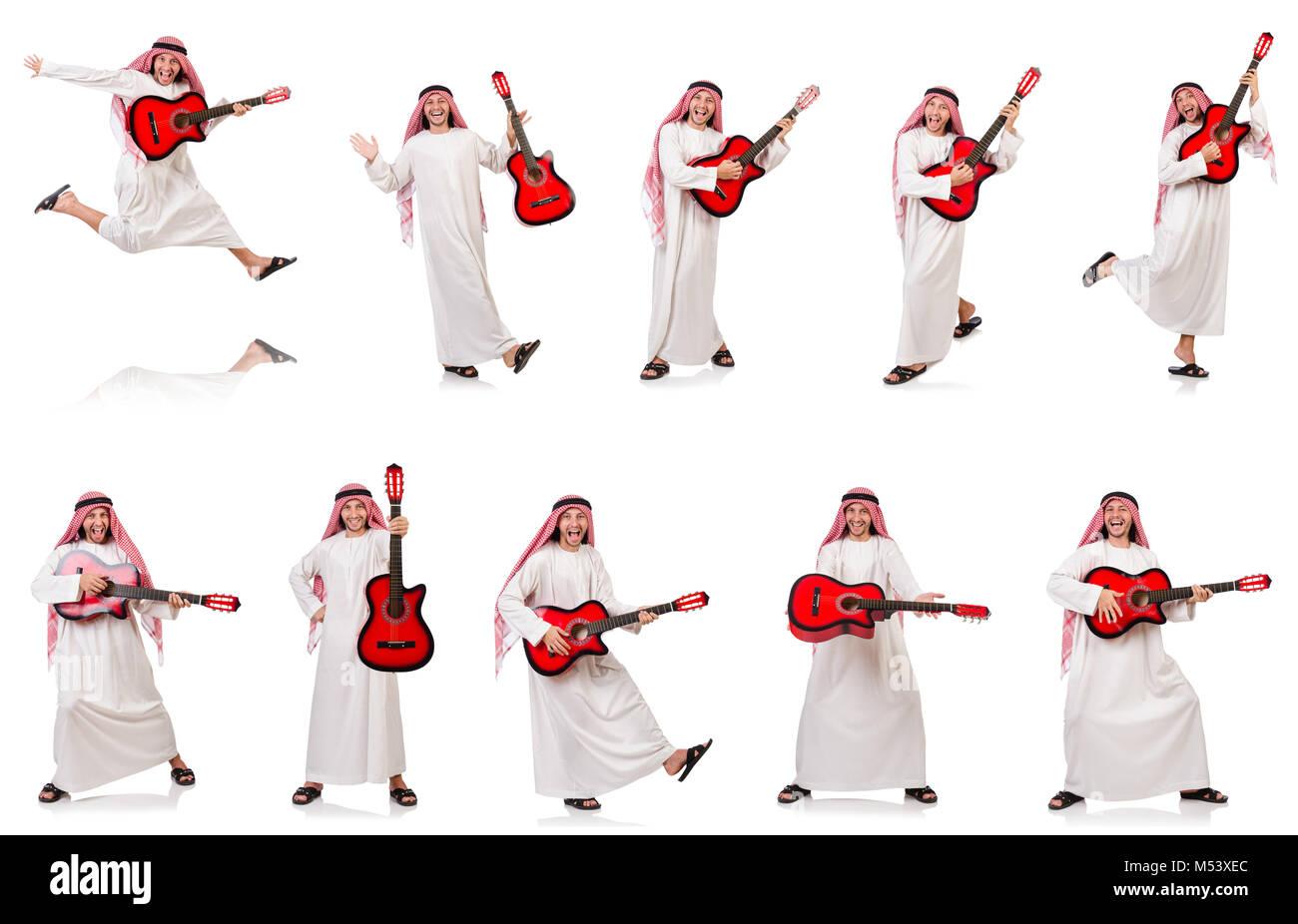 Arab man playing guitar isolated on white Stock Photo - Alamy
