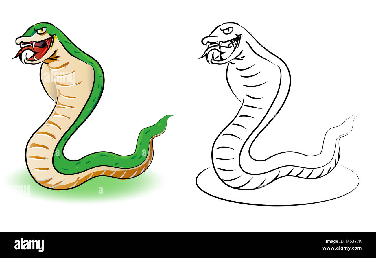 Green Snake and Outline - Corloring Cartoon Illustration Stock Photo ...