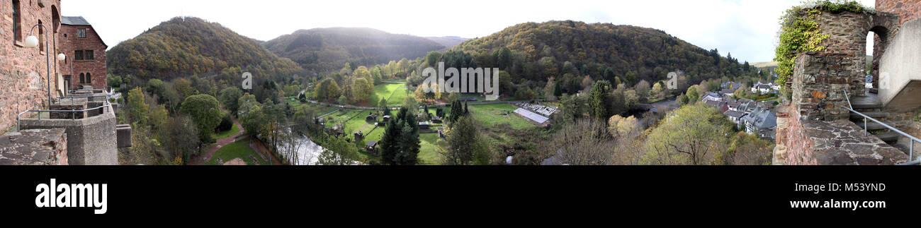 View from Hengebach castle over Heimbach Stock Photo - Alamy