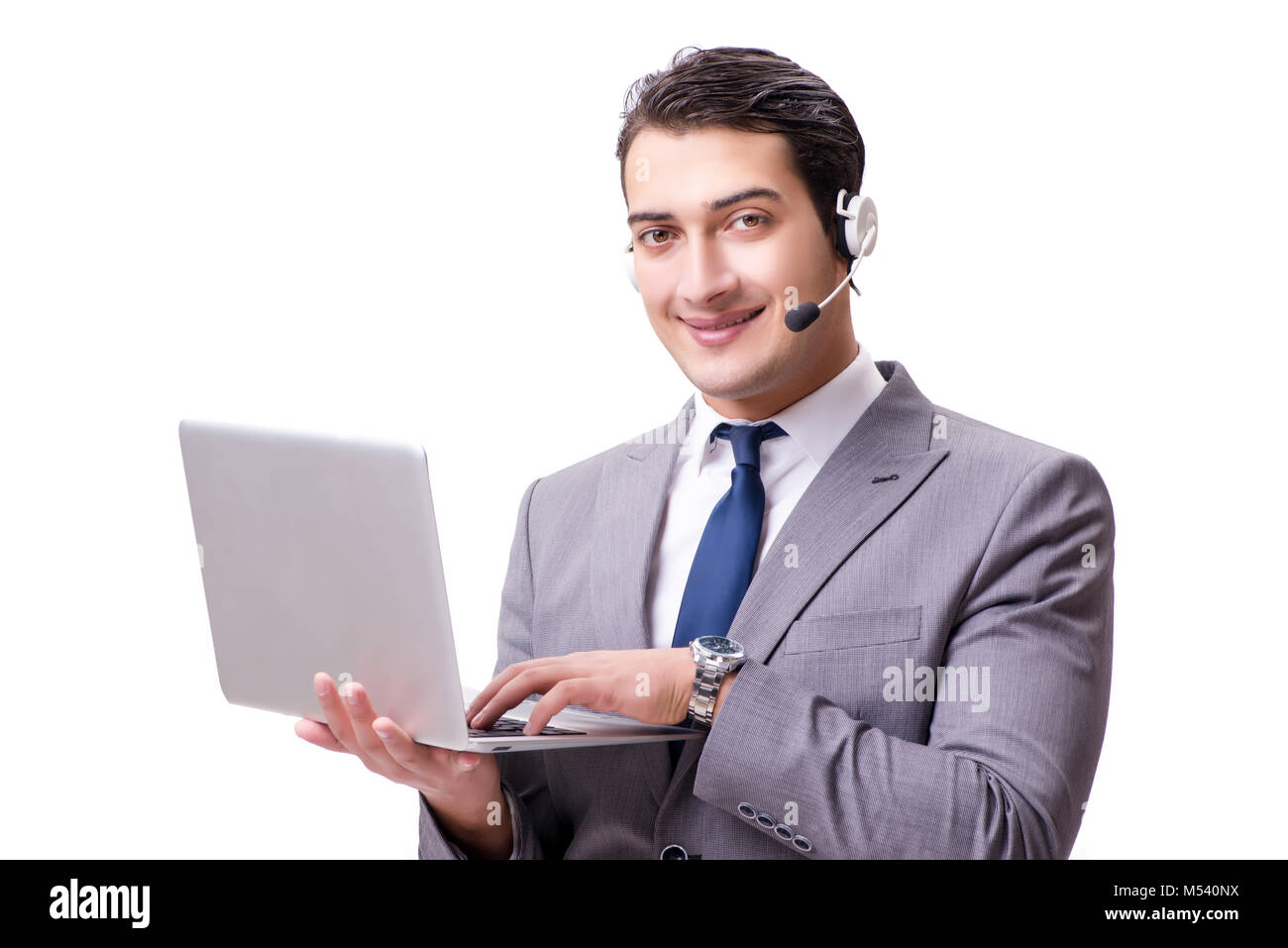 Call center employee isolated on white background Stock Photo - Alamy