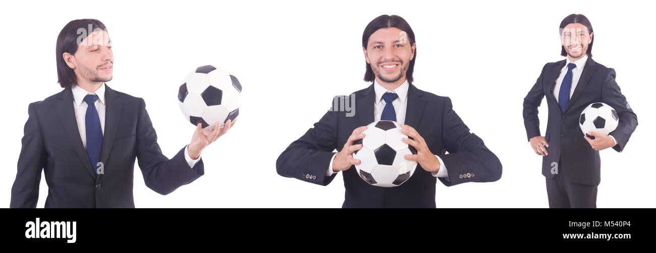 Man with football isolated on white Stock Photo - Alamy