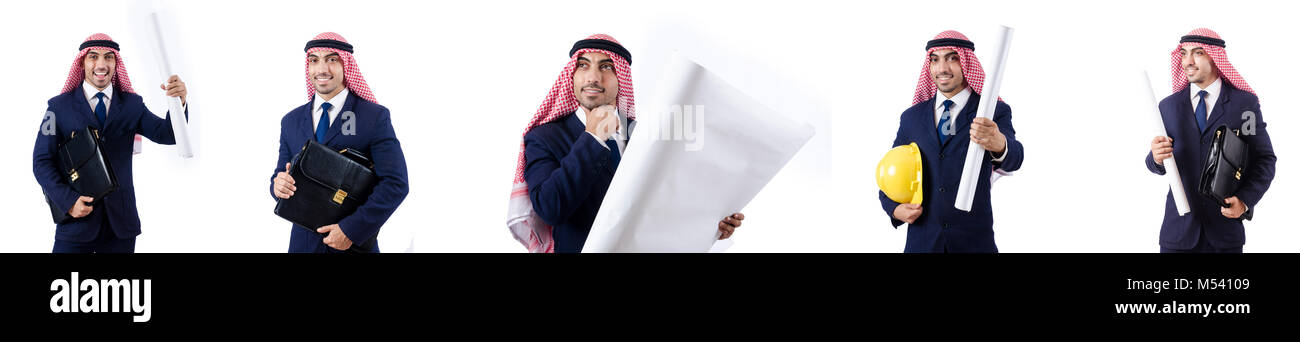 Arab engineer with drawings on white Stock Photo - Alamy