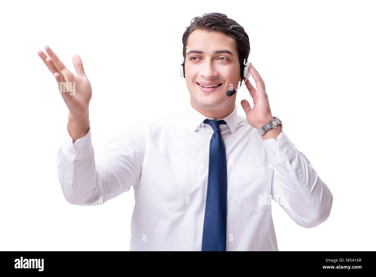 Call center employee isolated on white background Stock Photo - Alamy