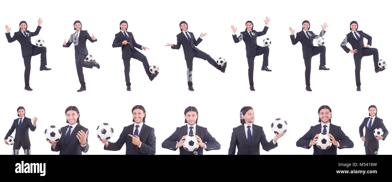 Man with football isolated on white Stock Photo - Alamy