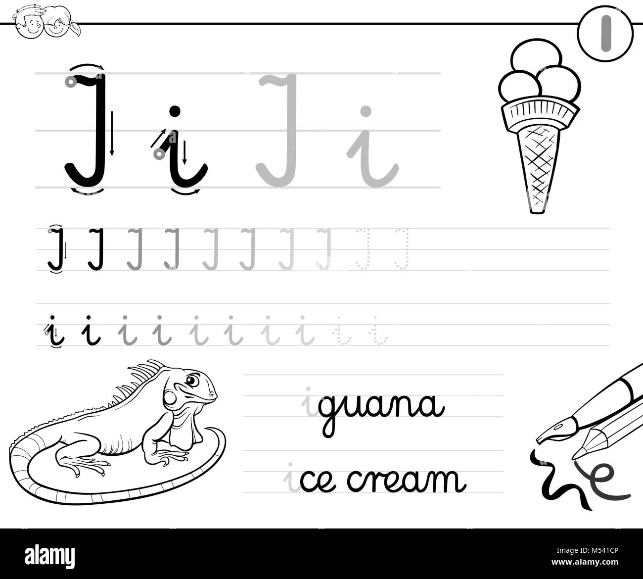 learn to write letter I workbook for kids Stock Photo - Alamy
