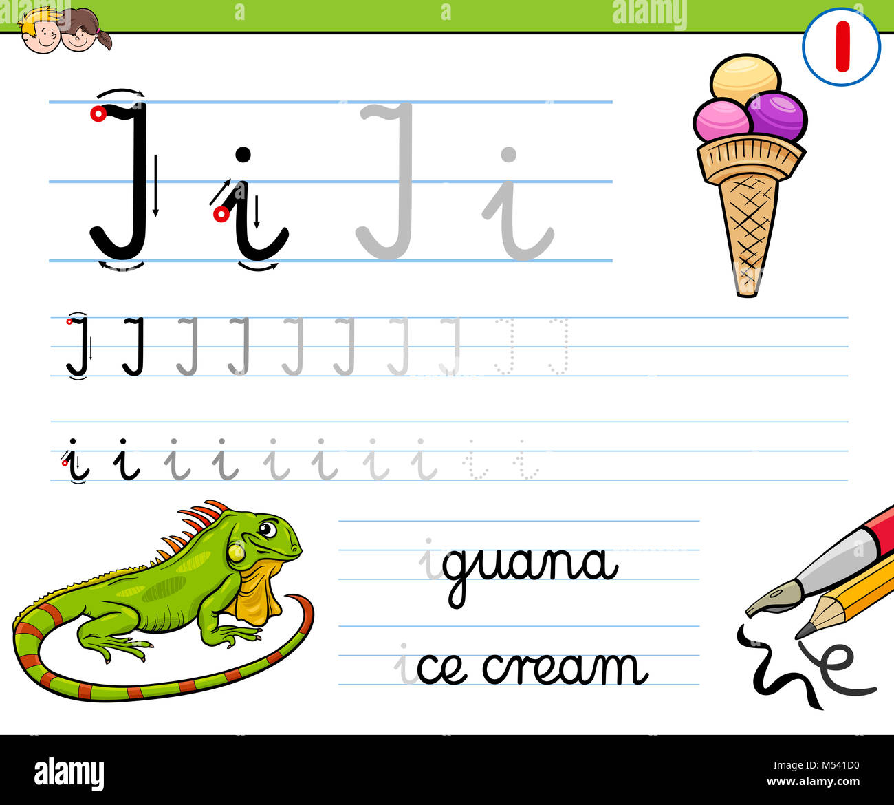 how to write letter I worksheet for kids Stock Photo - Alamy