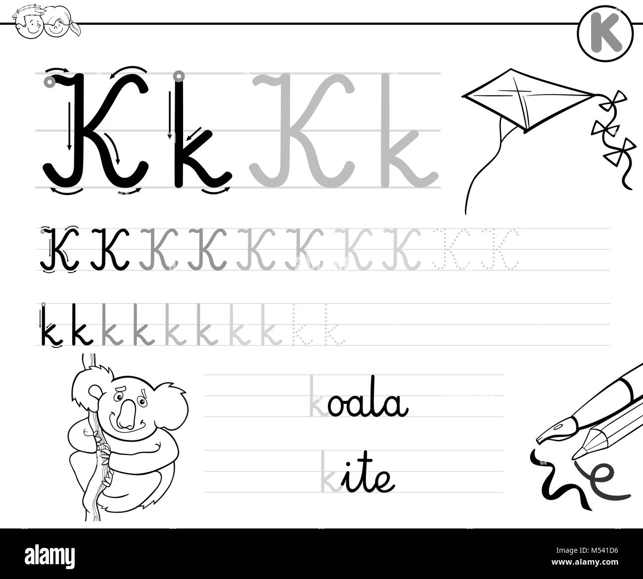 learn to write letter K workbook for kids Stock Photo - Alamy