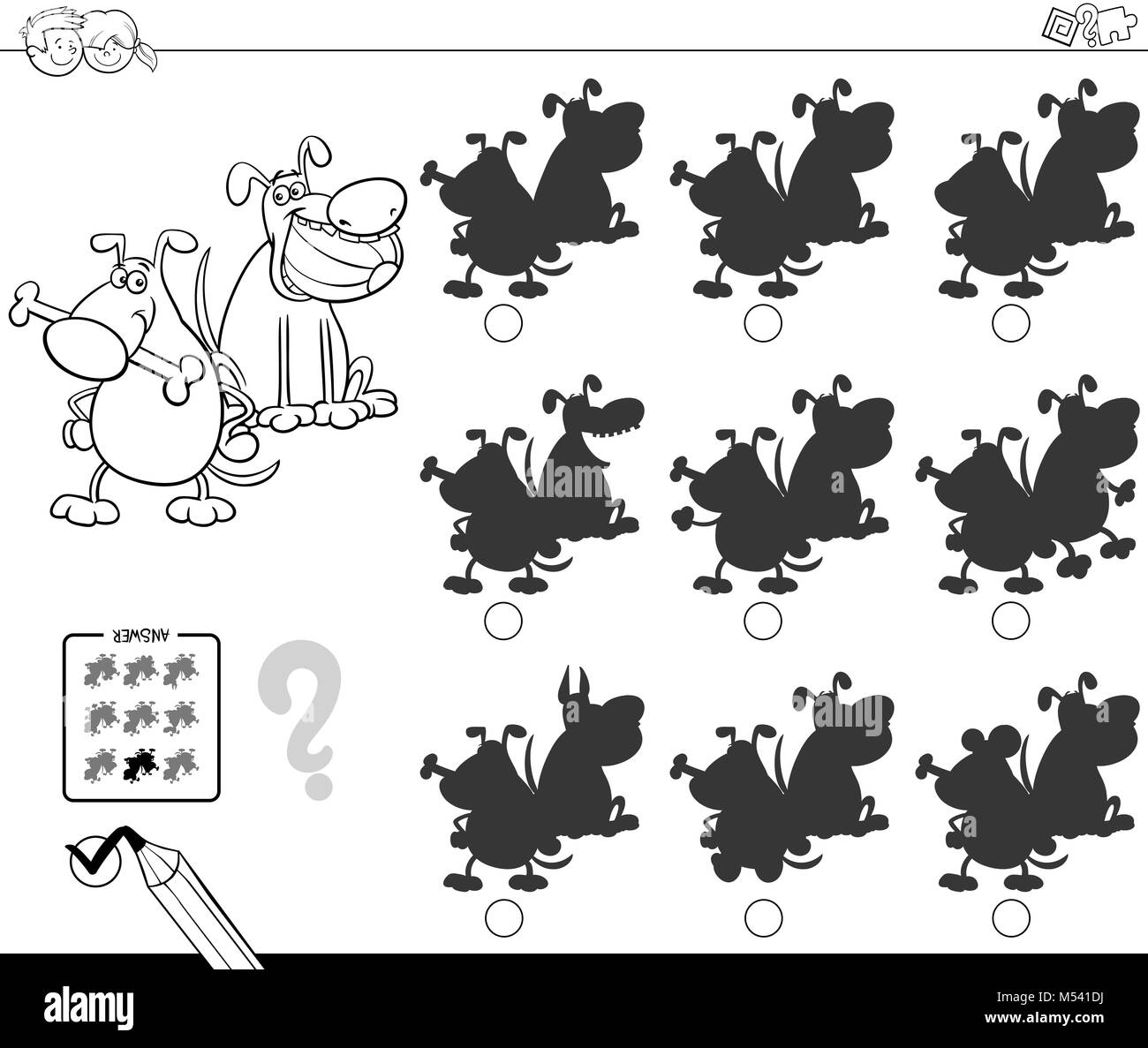 shadows with funny dogs coloring book Stock Photo - Alamy