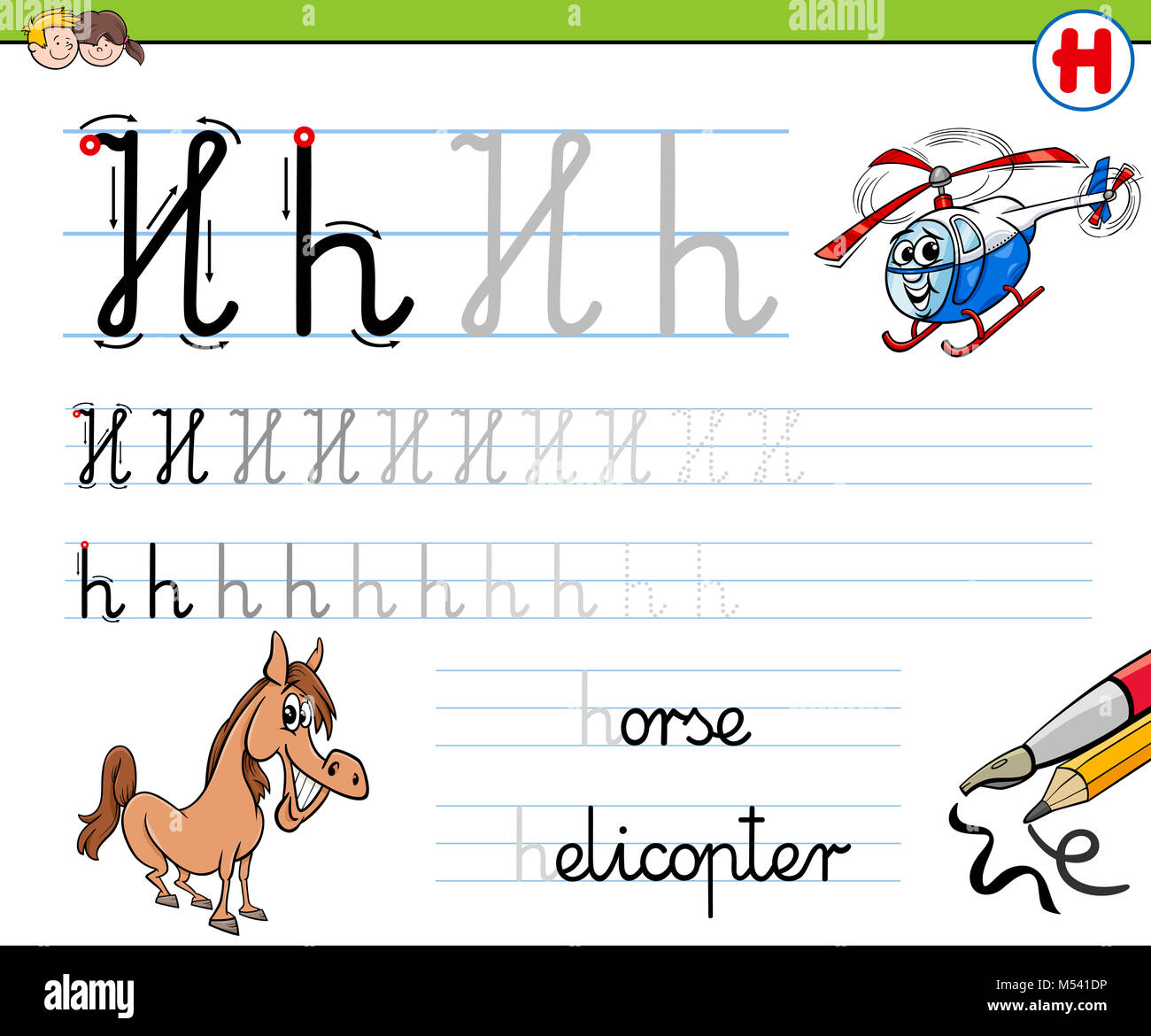 how to write letter H worksheet for kids Stock Photo - Alamy