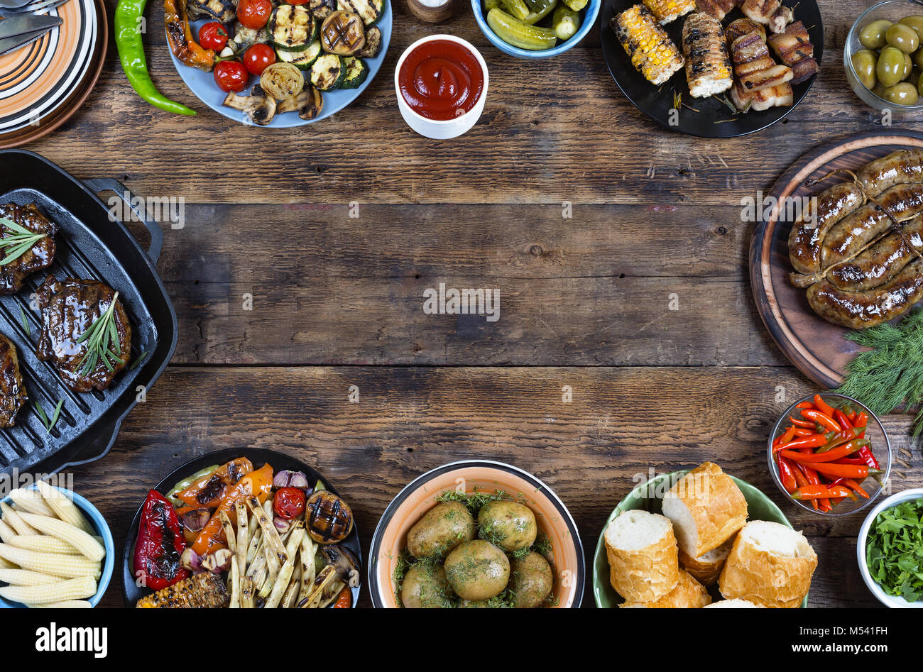 Food frame and barbecue dishes Stock Photo - Alamy