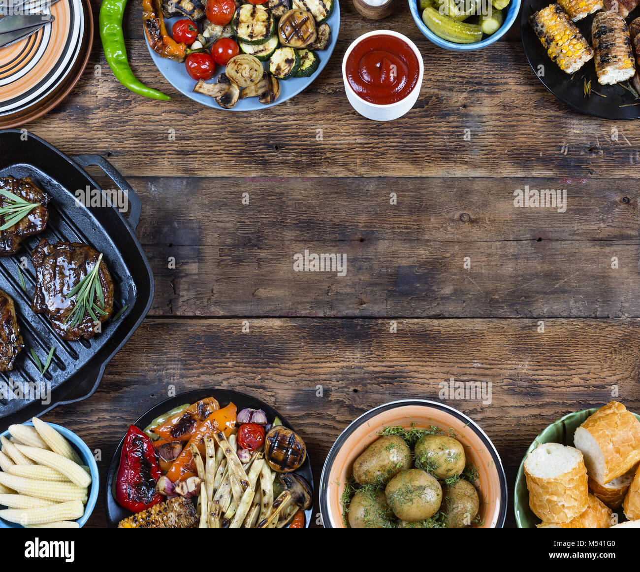 Food frame and barbecue dishes Stock Photo - Alamy