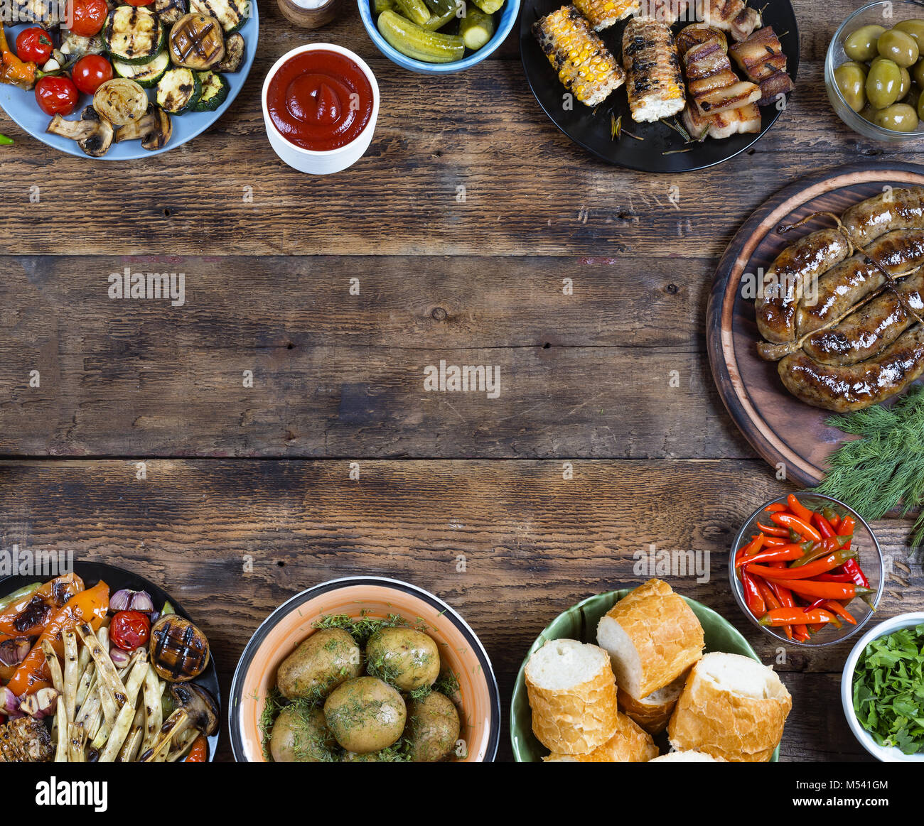Food frame and barbecue dishes Stock Photo - Alamy