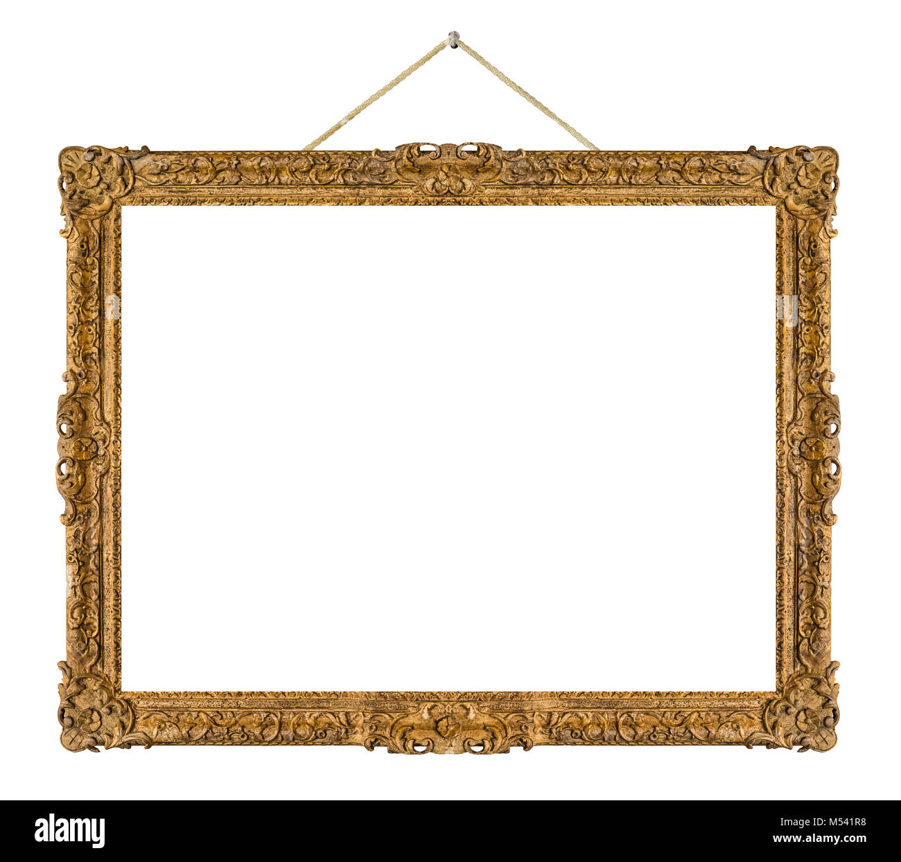 Old wooden picture frame hanging on a rope Stock Photo - Alamy