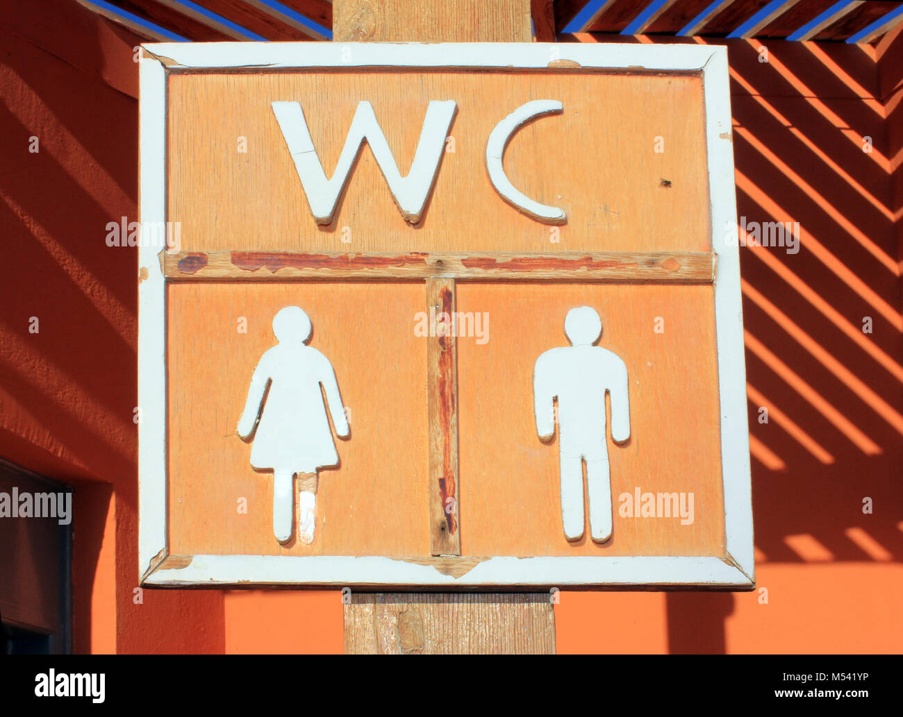 Old vintage wooden wc sign Stock Photo - Alamy