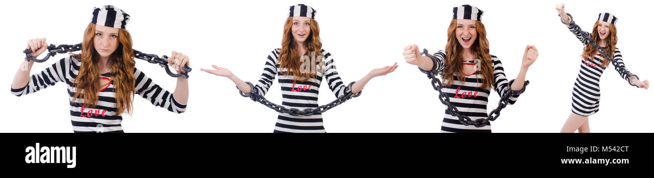 Pretty girl in prisoner uniform isolated on white Stock Photo - Alamy
