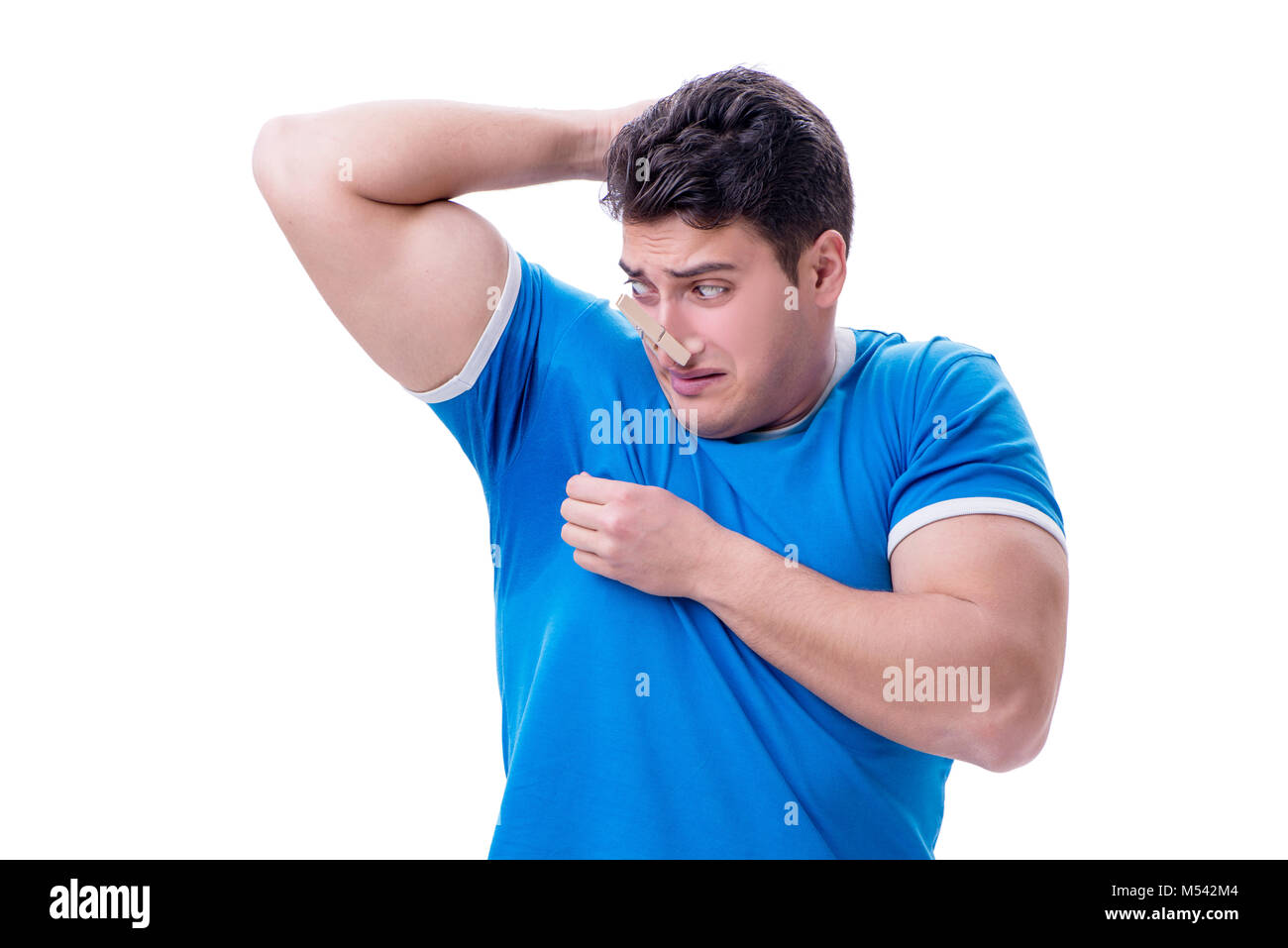 Man sweating excessively smelling bad isolated on white backgrou Stock ...