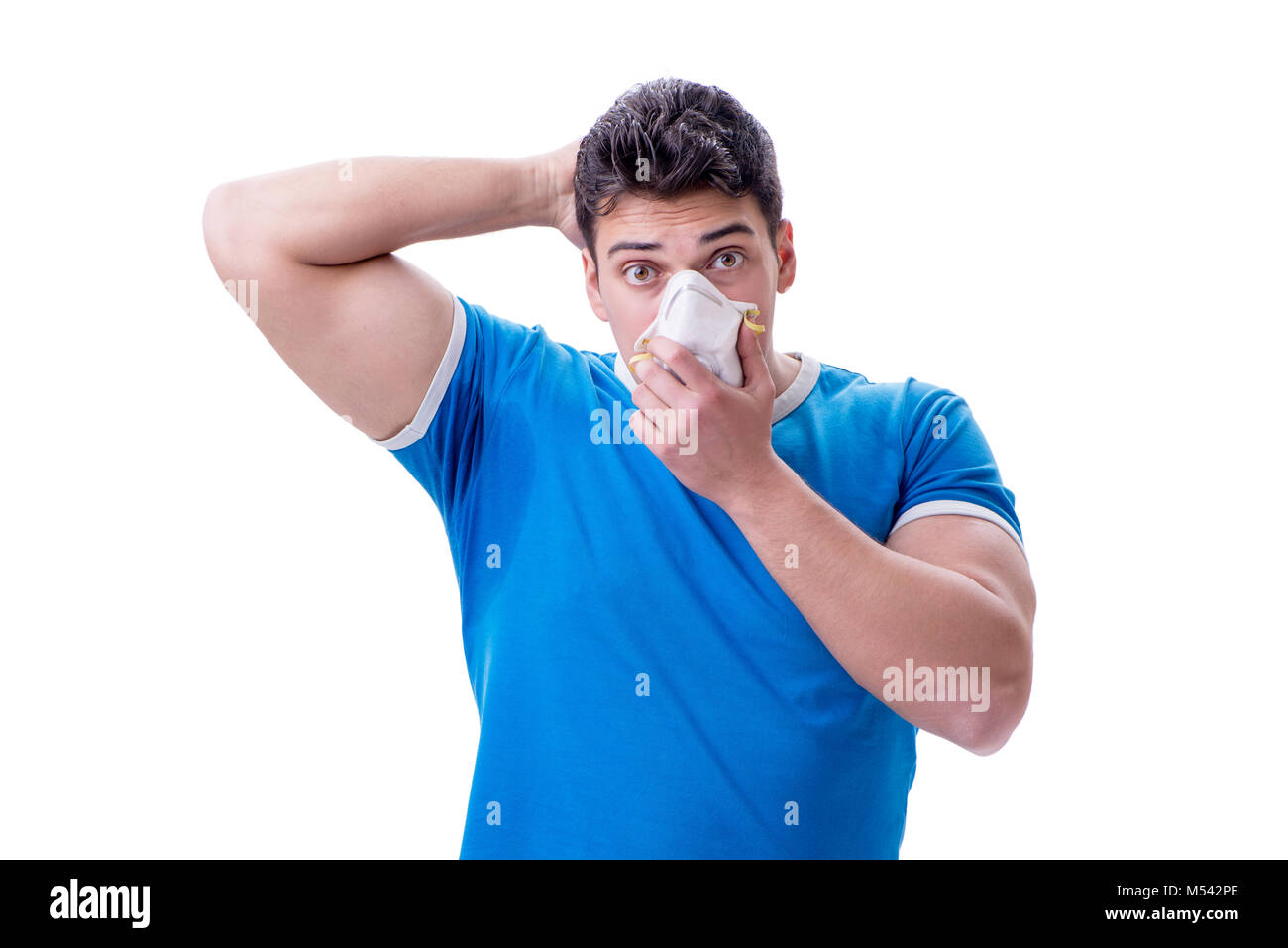 Man sweating excessively smelling bad isolated on white backgrou Stock ...