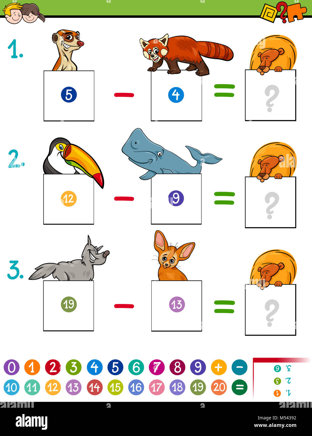 maths subtraction game with cute animals Stock Photo - Alamy