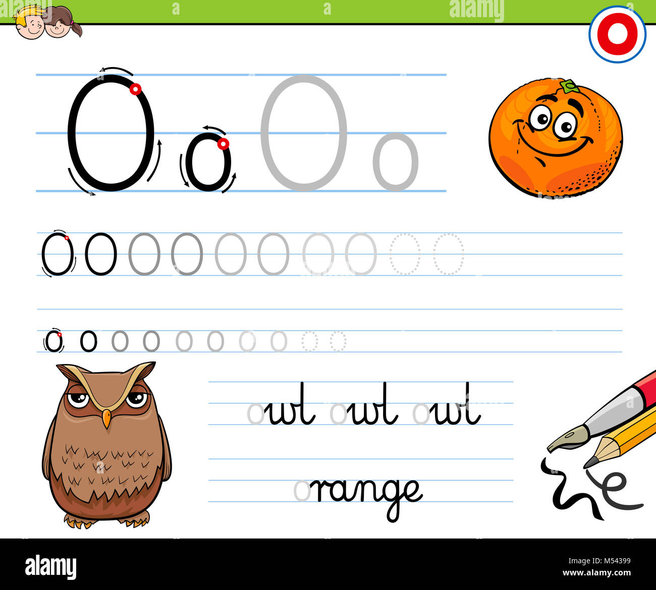 how to write letter O worksheet for kids Stock Photo - Alamy