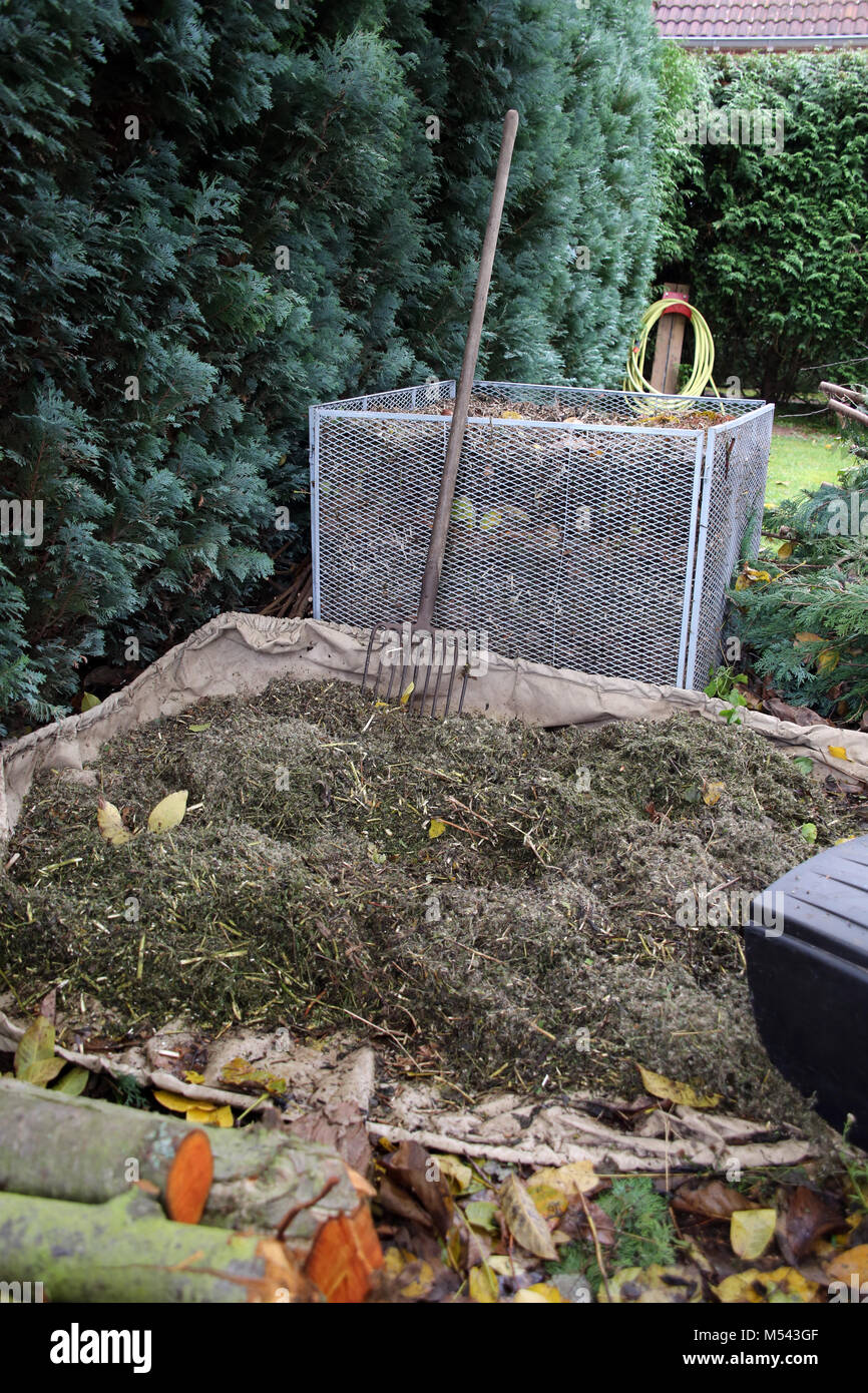 autumn workplace in the garden with shredder and compost Stock Photo ...
