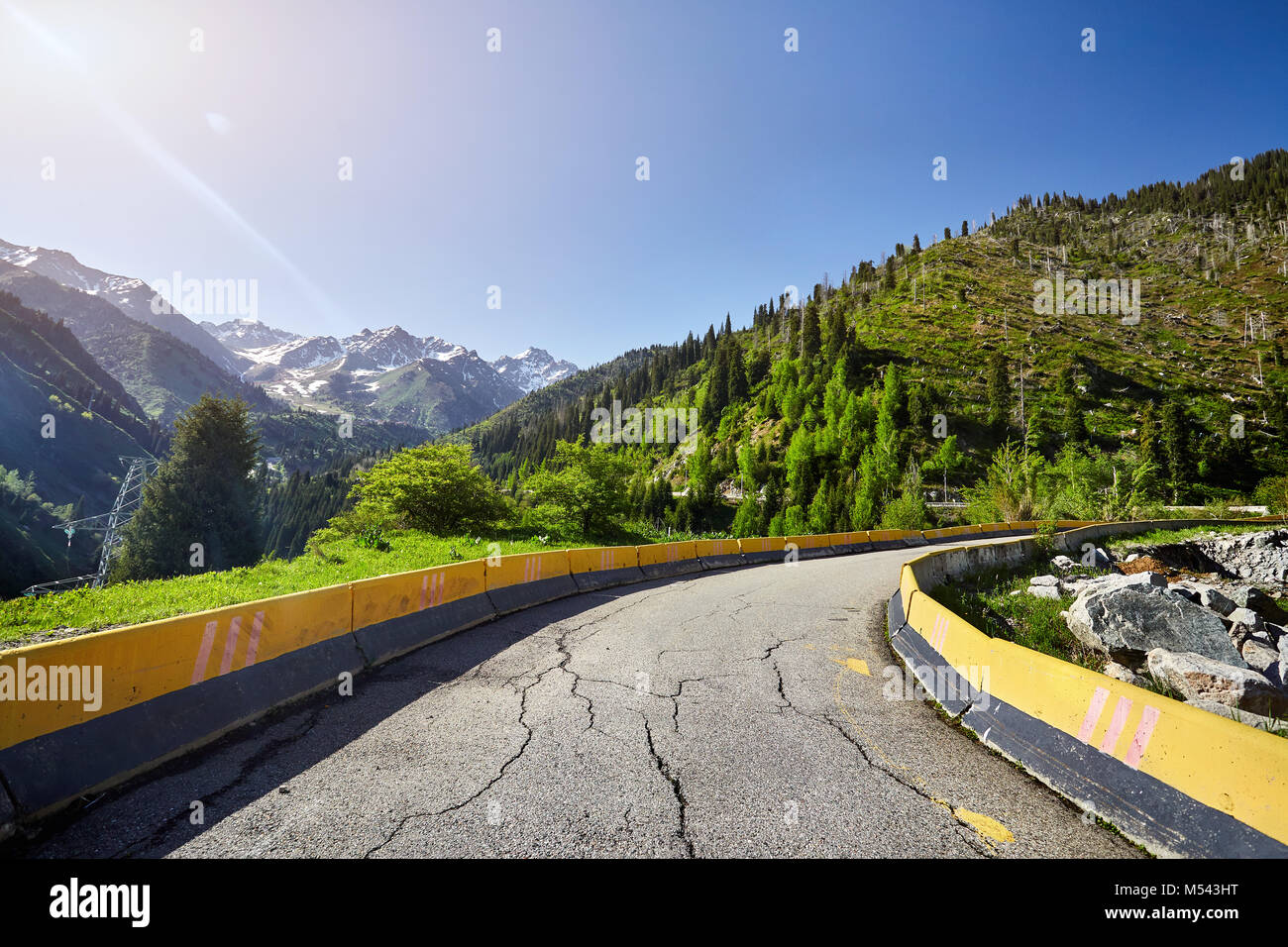 Empty highway road in the mountains in Almaty, Kazakhstan Stock Photo ...