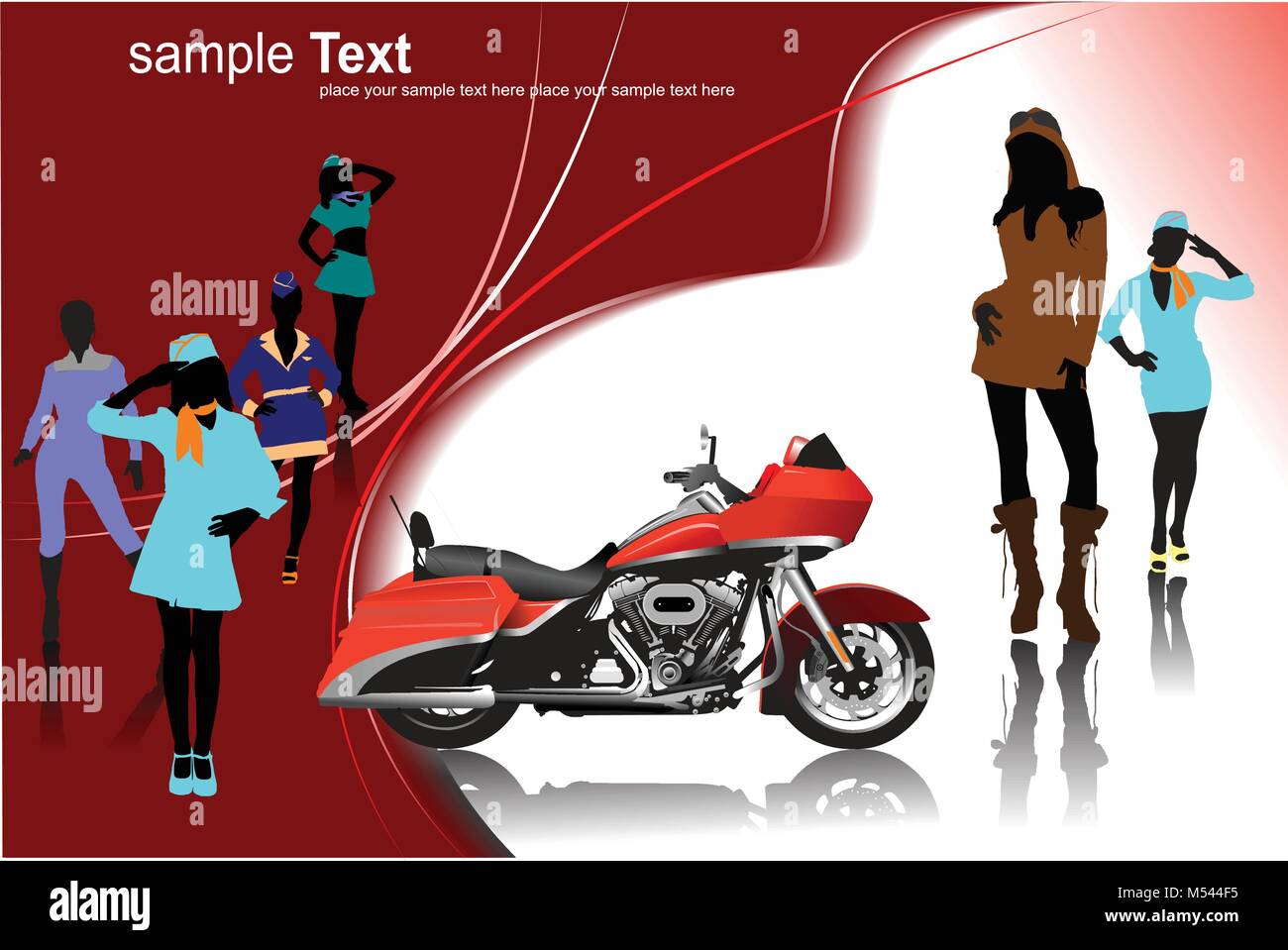 Background with girls and motorcycle images. Vector illustration Stock ...